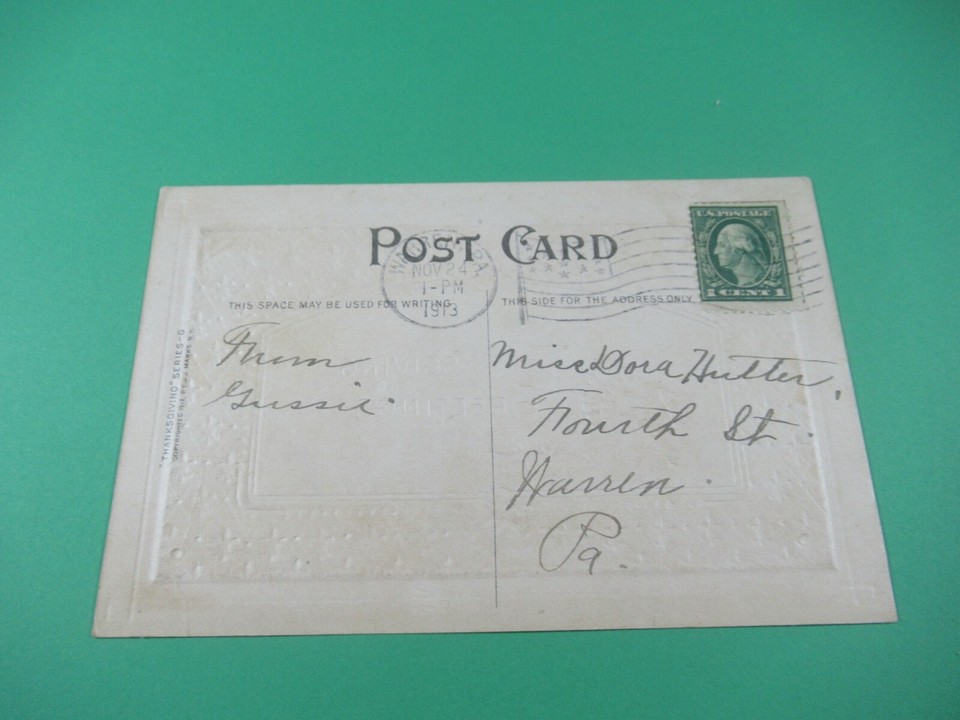 VINTAGE THANKSGIVING GREETINGS POSTCARD TURKEY 1912 J.J. MARKS NY | eBay