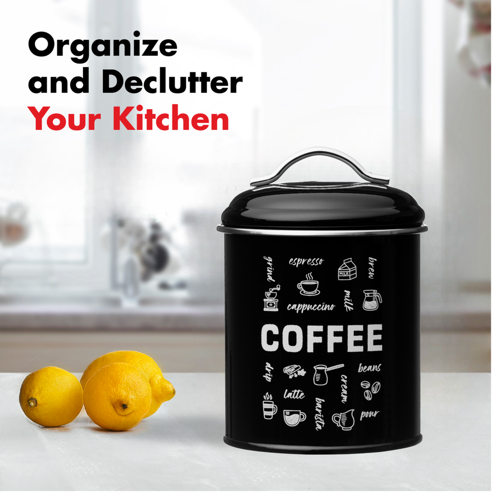 Amici Home Coffee Fix Metal Coffee Canister, Black Storage Container ...