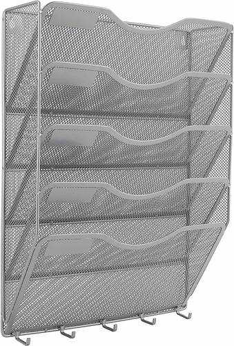Wall Mounted File Organizer 5 Pocket Vertical Hanging Folders Holder ...