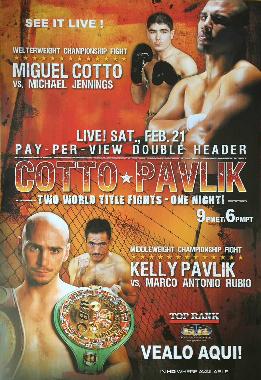Vintage Original Miguel Cotto v Mike Jenning, Kelly Pavlik Boxing Fight ...