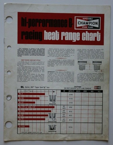 CHAMPION Spark Plugs Racing Heat range chart 1969 brochure - English ...