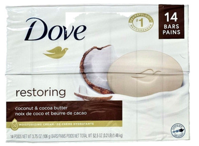 Dove Restoring Coconut & Cocoa Butter ¼ Moisturizing Cream 14 Bars Soap ...