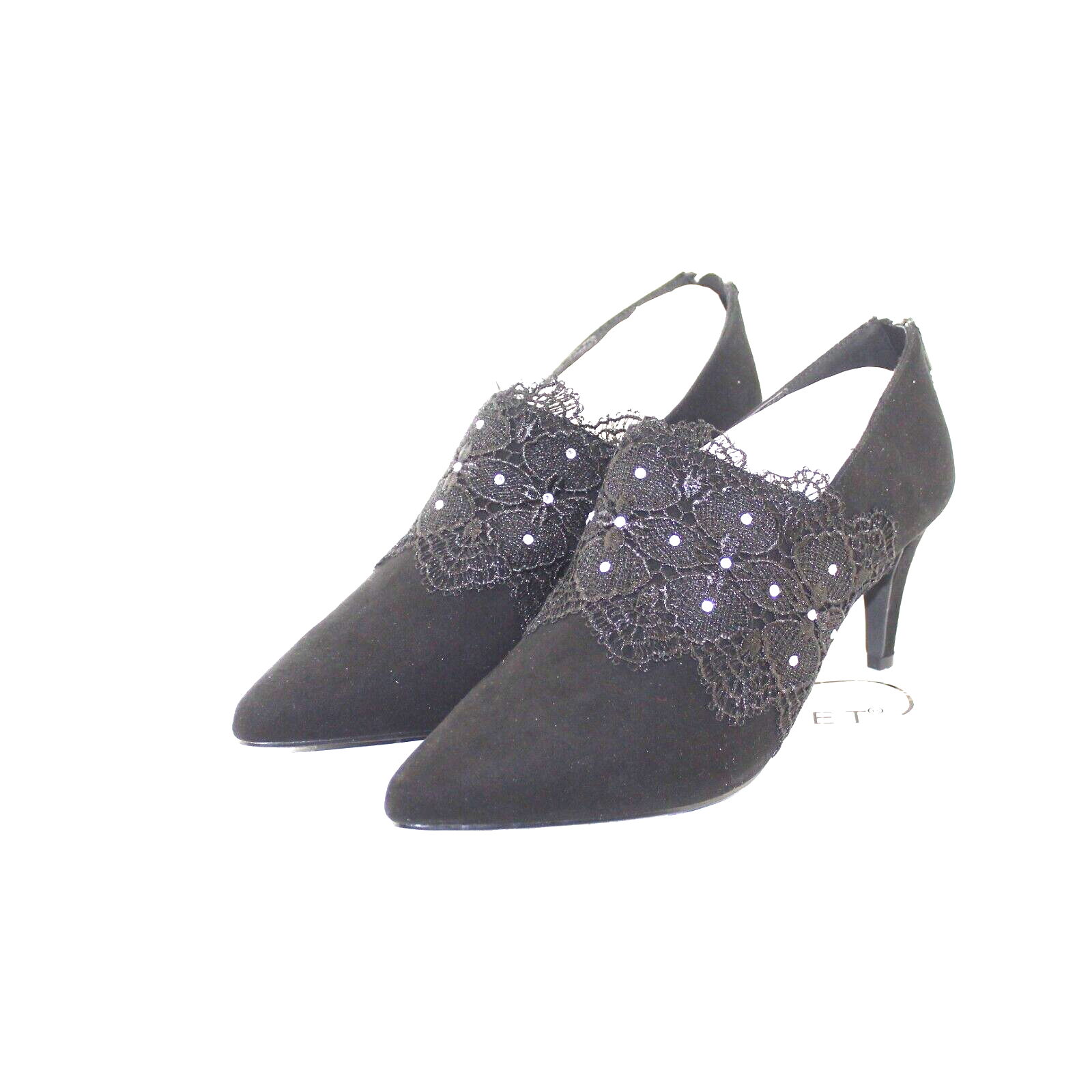 MIDNIGHT VELVET womens lace trim shooties shoe size 10 M black faux ...