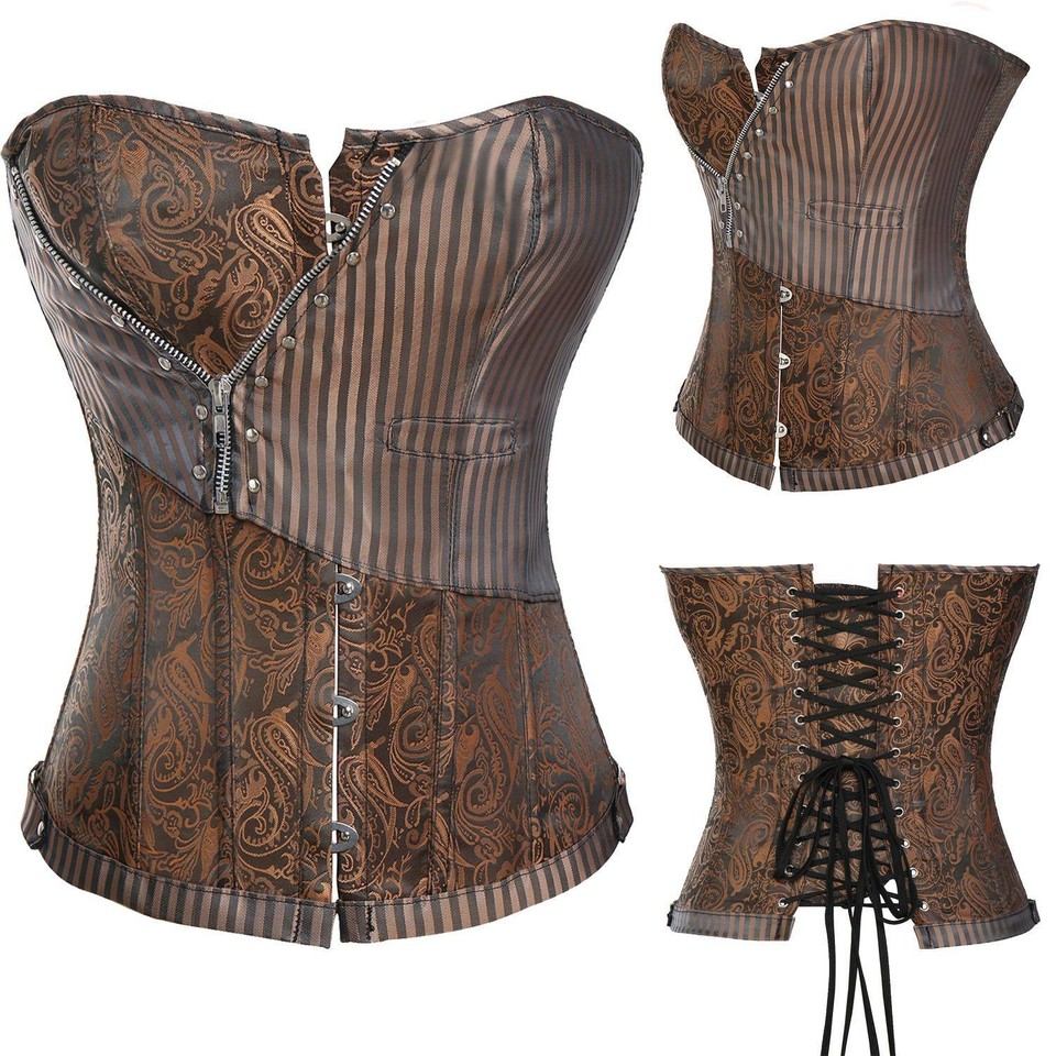 Womens Bustier Corset Brocade Burlesque Basque Fancy Dress Lingerie | eBay