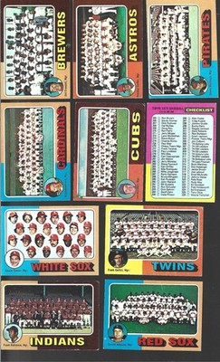 LOT OF 9 1975 TOPPS MINIS BASEBALL TEAM CARDS & CHECKLIST #386, CUBS ...