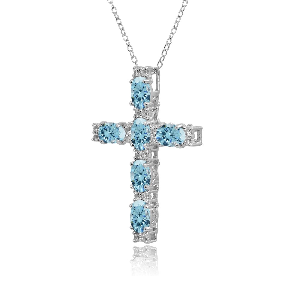 Oval Light Blue Cross 925 Silver Pendant Necklace Made with European ...