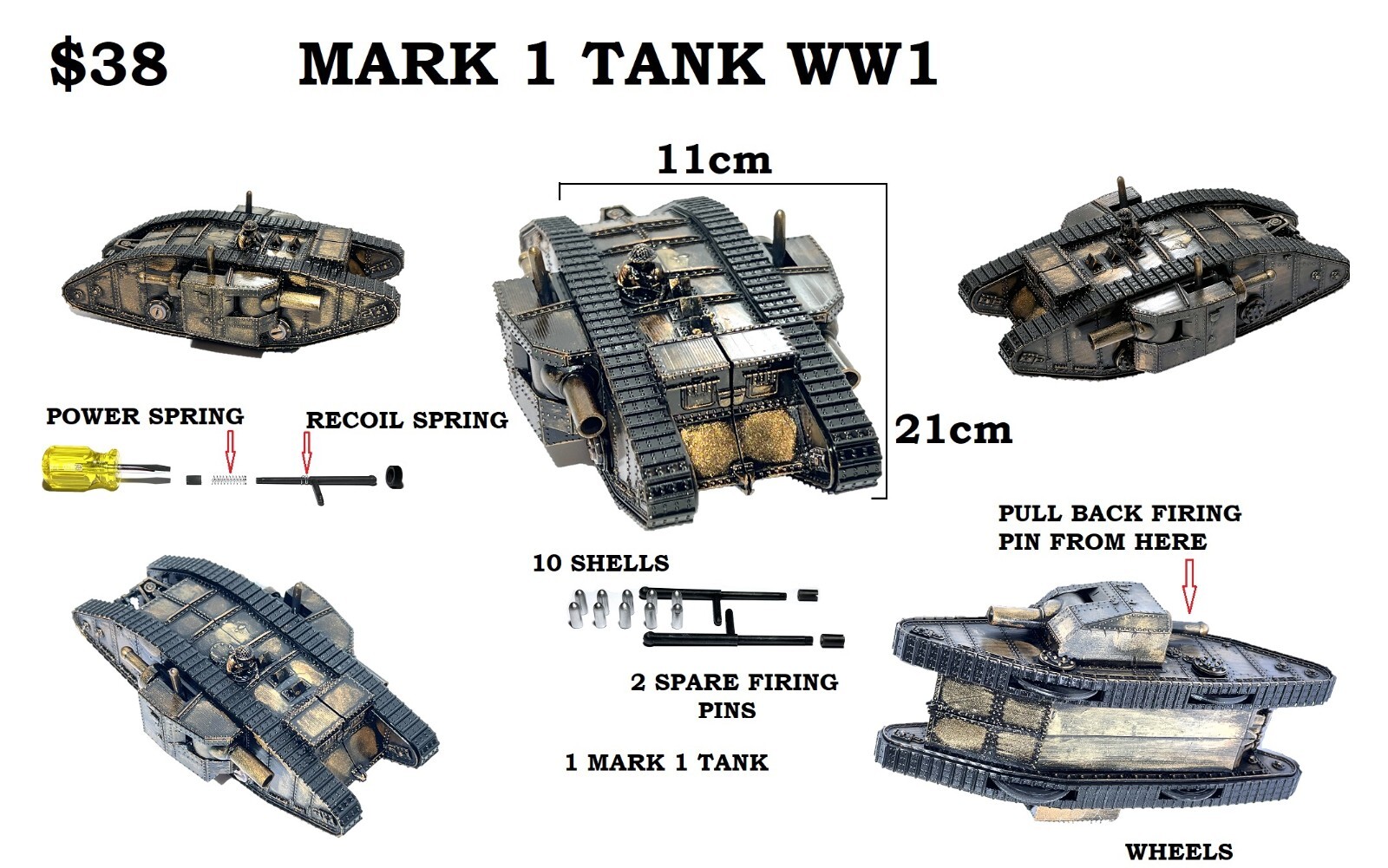 ANZAC Western Front WW1 British 1916 Mark1 Tank Model Australian | eBay ...