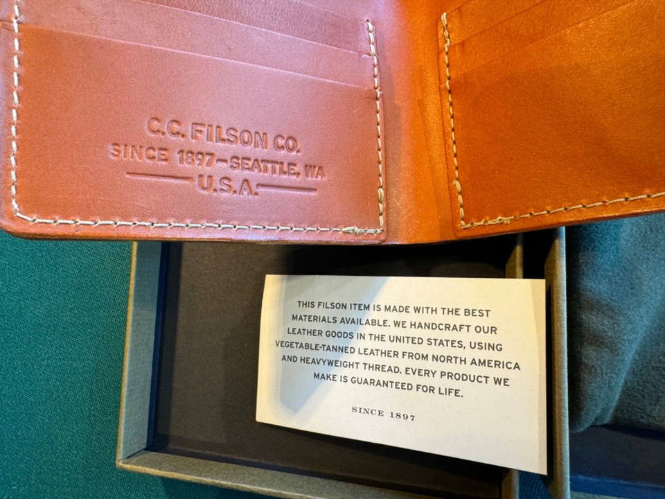 Filson Bi-Fold Wallet 11070399 MADE IN USA Tan Bridle Leather CC Bi ...