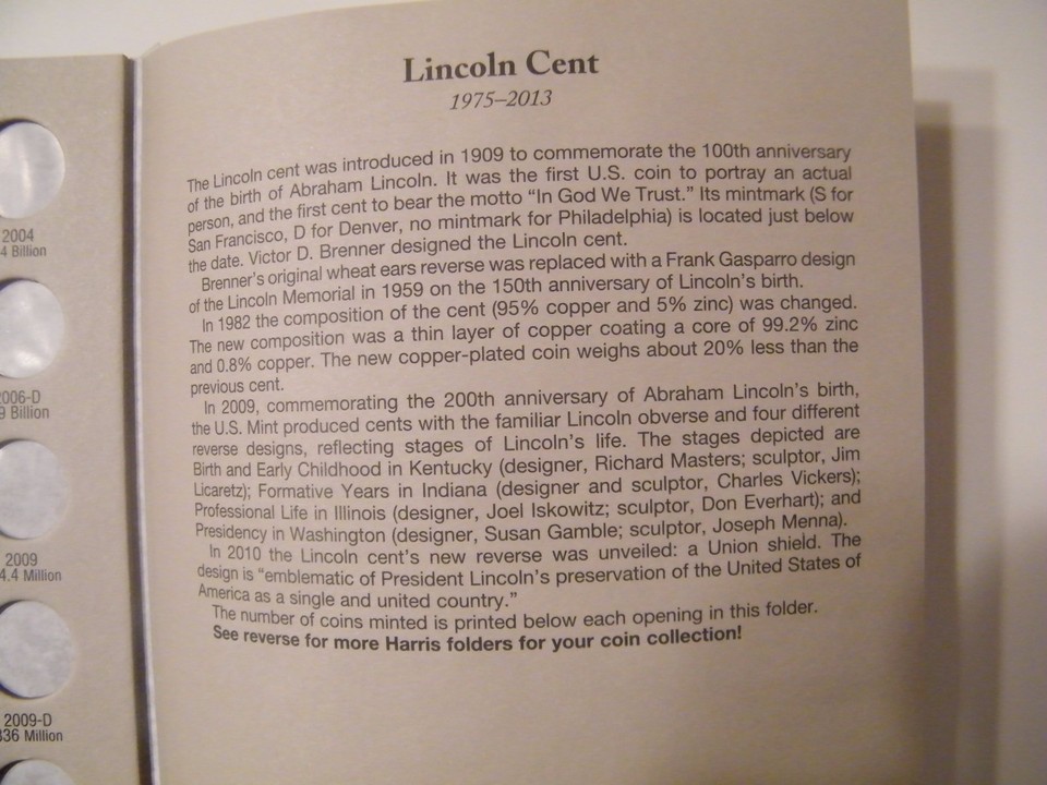 H.E. Harris Lincoln Cent 1975-2013+2014 on Coin Folders, 2 Penny Album ...