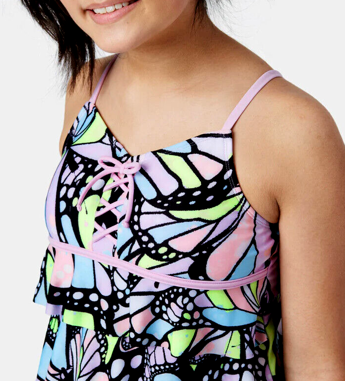 JUSTICE Girls Swimsuit Tankini Bikini Ruffle Swim Butterfly 5 6 7 8 12 ...