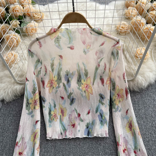 Women Flare Sleeve Sexy Stretch Fashion Floral Mesh Sheer Blouse T-Shirt Top | eBay