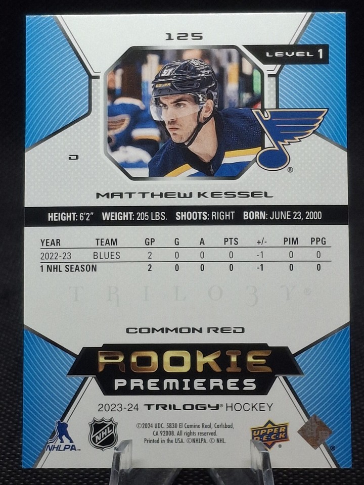 2023-24 Upper Deck Trilogy Rookie Premieres Matthew Kessel #125 Common ...