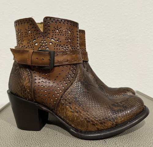 J. B. Dillon Reserve Women's Cowboy Ankle Booties Snake Python Brown Sz ...