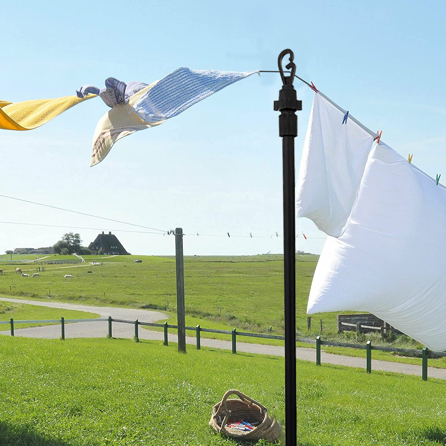 2 X Extending Clothes Prop Washing Line Pole Galvanised Heavy Duty ...