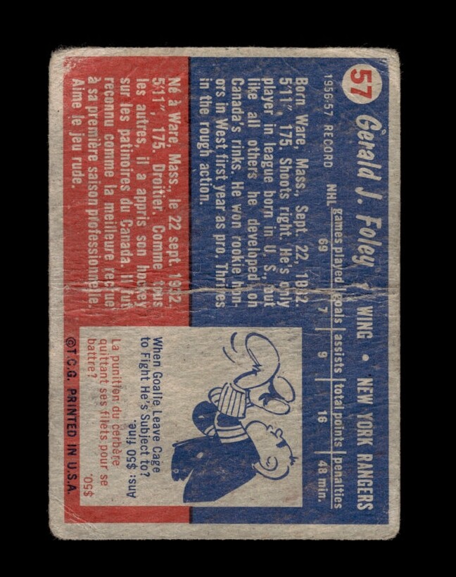 1957-58 Topps Set-Break # 57 Gerry Foley LOW GRADE *GMCARDS* | eBay