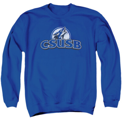 Cal State San Bernardino Adult Crewneck Sweatshirt Distressed, Royal ...