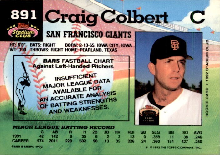 Craig Colbert 1992 Topps Stadium Club Rookie Card #891 | eBay