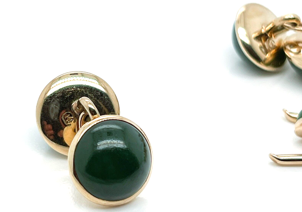 Antique Signed 14 Karat Gold & Nephrite Jade Cufflinks & Buttons Dress ...