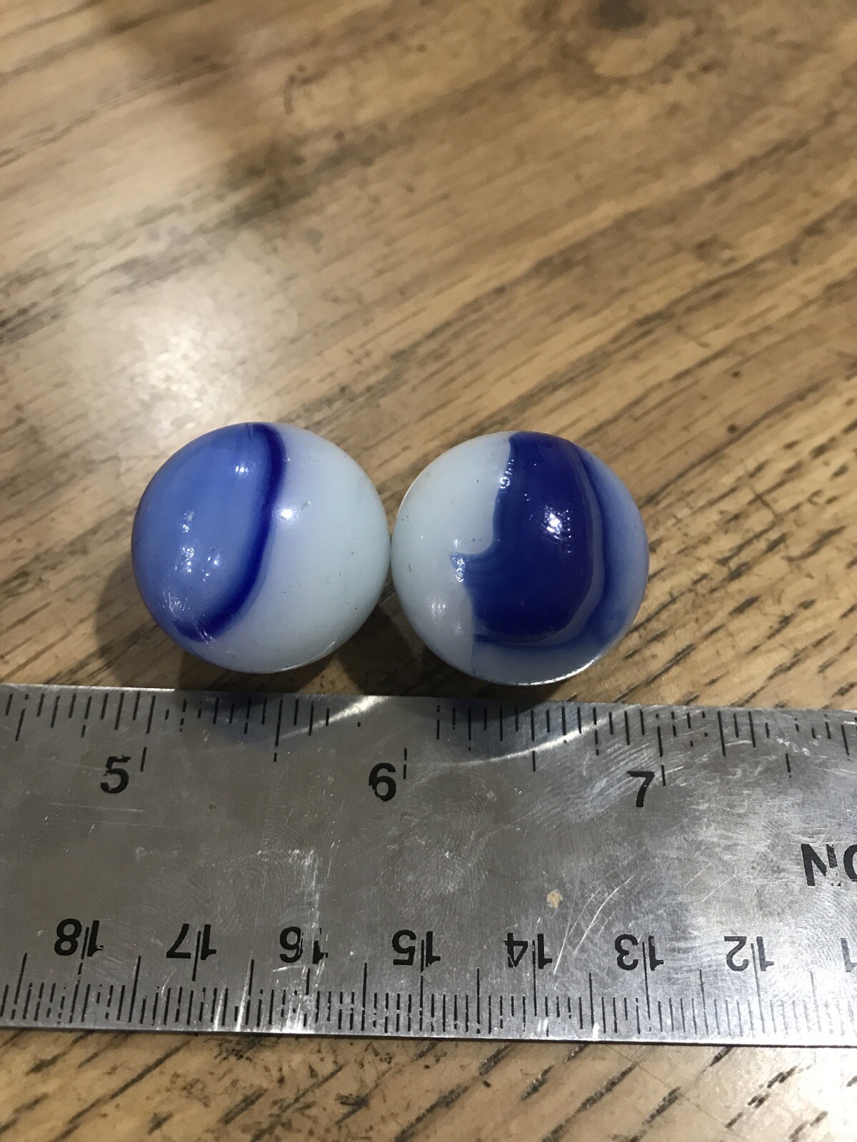 7/8" Peltier Blue Tracer Marbles Lot Of 2 Shooters Set Antique Glass ...