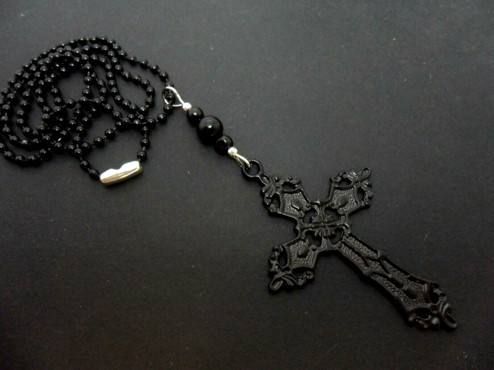 A LOVELY LARGE BLACK CROSS/CRUCIFIX NECKLACE. 24" LONG. GOTH. NEW. | eBay