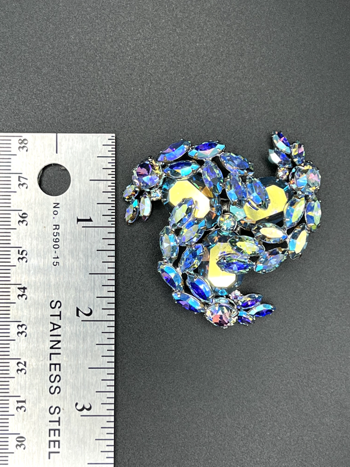 Vintage Signed SHERMAN Glittering Blue AB Rhinestone In Prongs Brooch ...