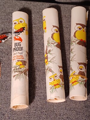 VINTAGE BUG PROOF SHELF LINNER PAPER OWLS 1970s 3 ROLES KITCHEN SHELF ...