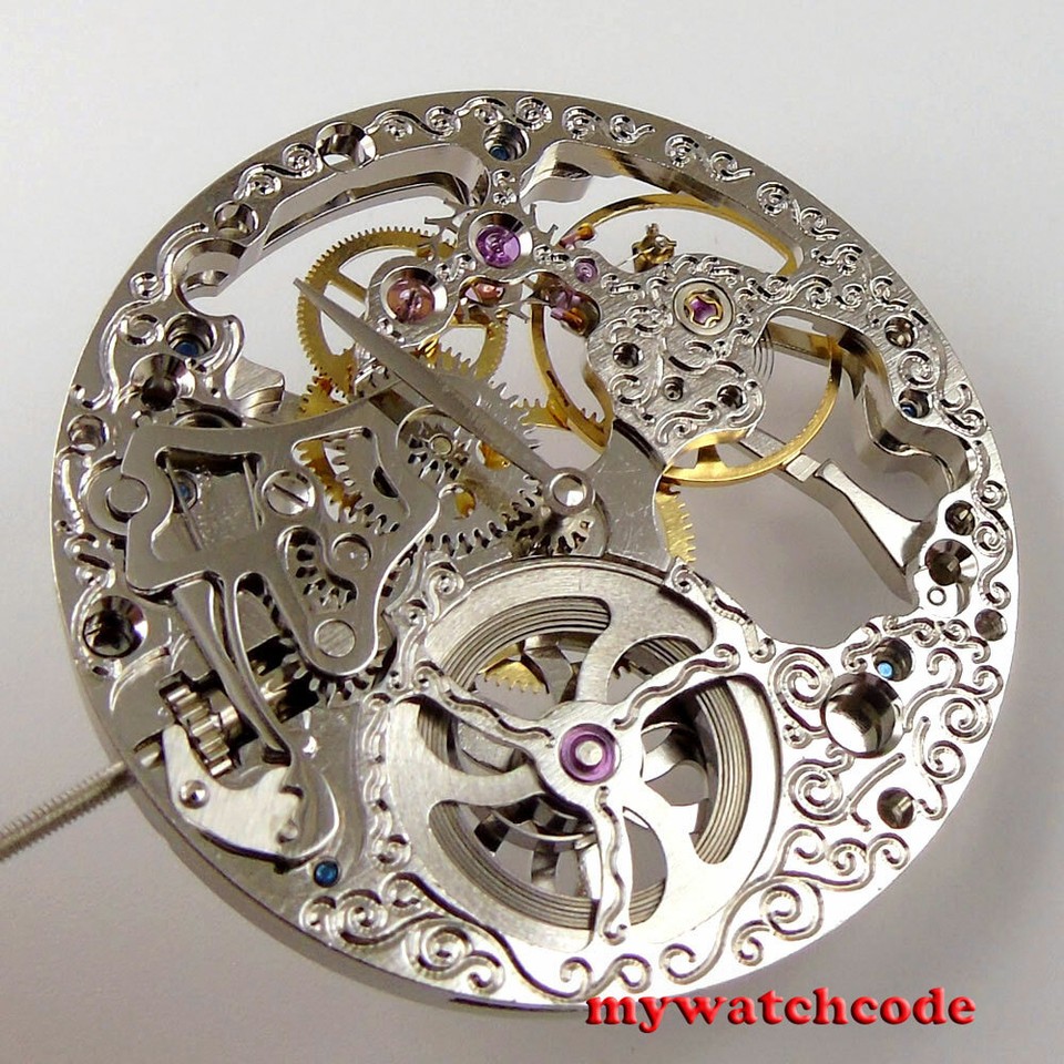 17 Jewels mechanical silver Skeleton Hand Winding 6498 movement fit ...