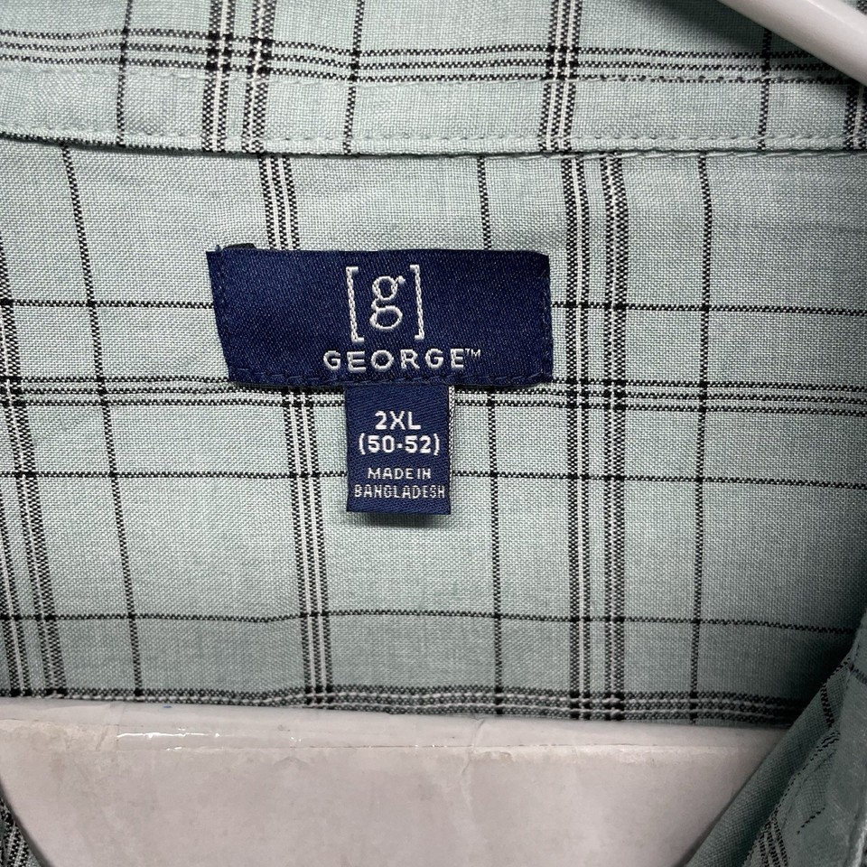 George Teal Green Plaid Short Sleeve Button Shirt Men Size 2XL 2X Large ...