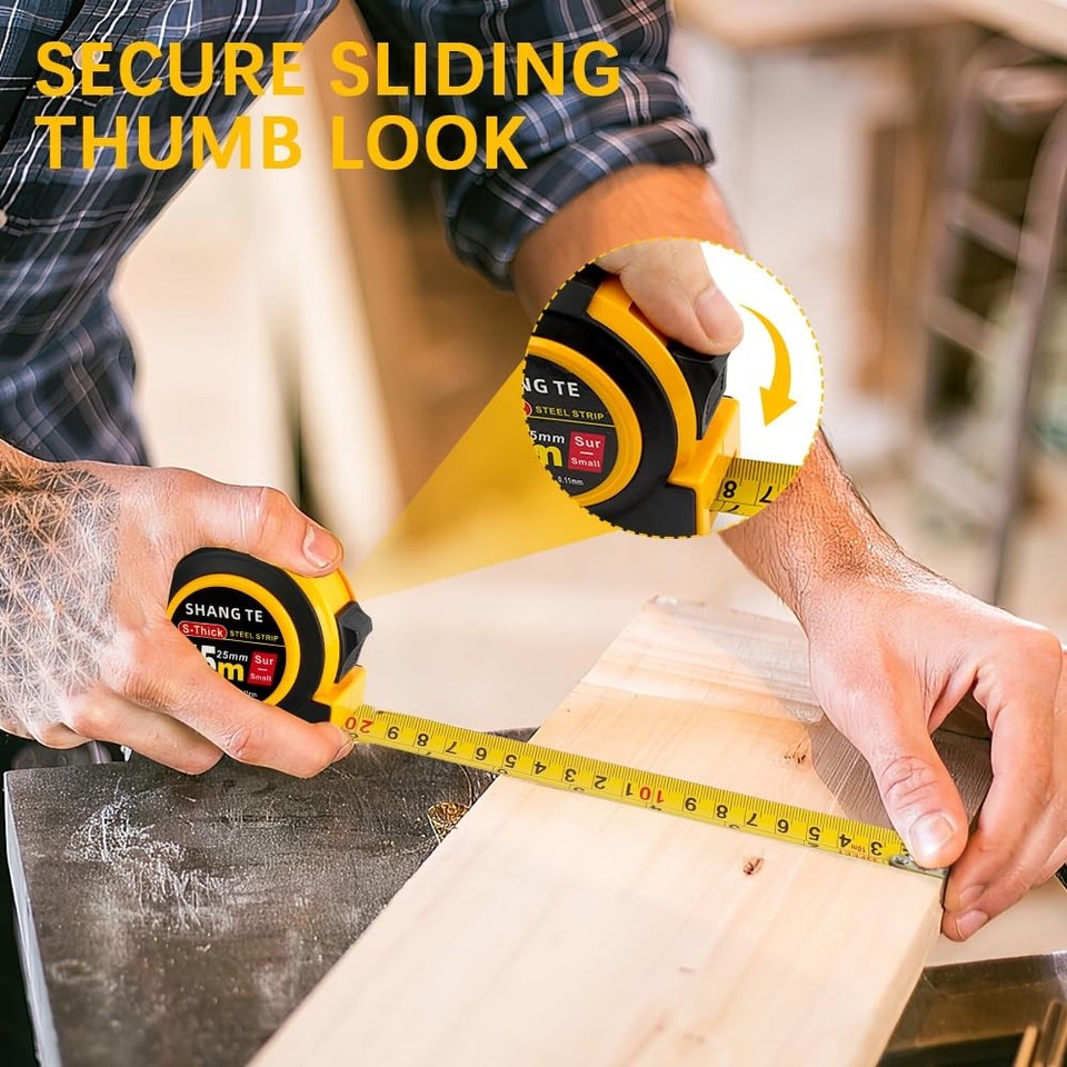 Steel 25 Ft Self-Locking Tape Measure with Fractions Easy Read 7.6 m ...