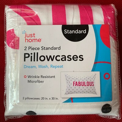 JUST HOME 2 WRINKLE RESISTANT MICROFIBER PILLOWCASES "FABULOUS" POLKA ...