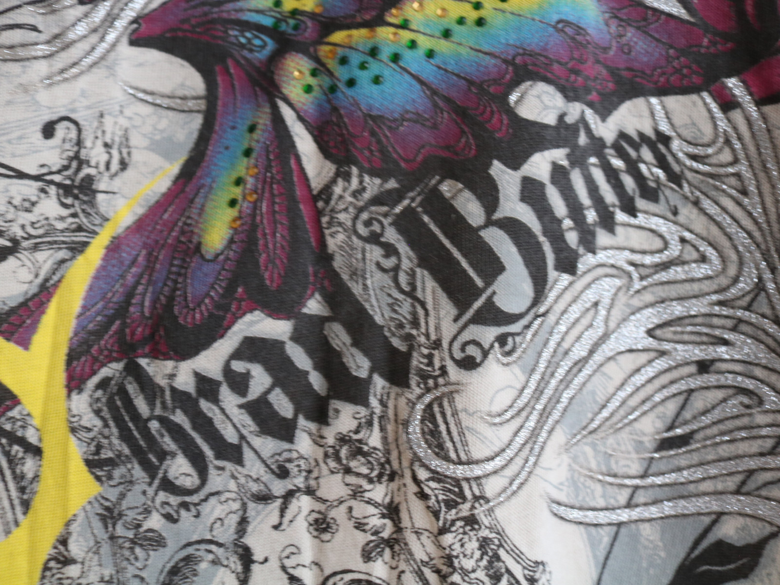 Brad Butter Womens XL Shirt Dress Roses Butterfly Gray Cap Sleeve Crew ...