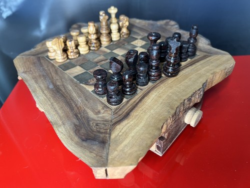 Live Edge Wood Handmade Wooden Chess Set Board with Drawers 12x12x4 Log ...