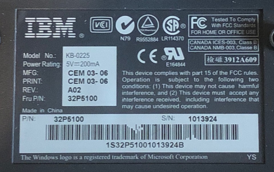 IBM branded KB-0225 PS/2 Wired Keyboard 104 Keys Grey/Black - Works 100 ...