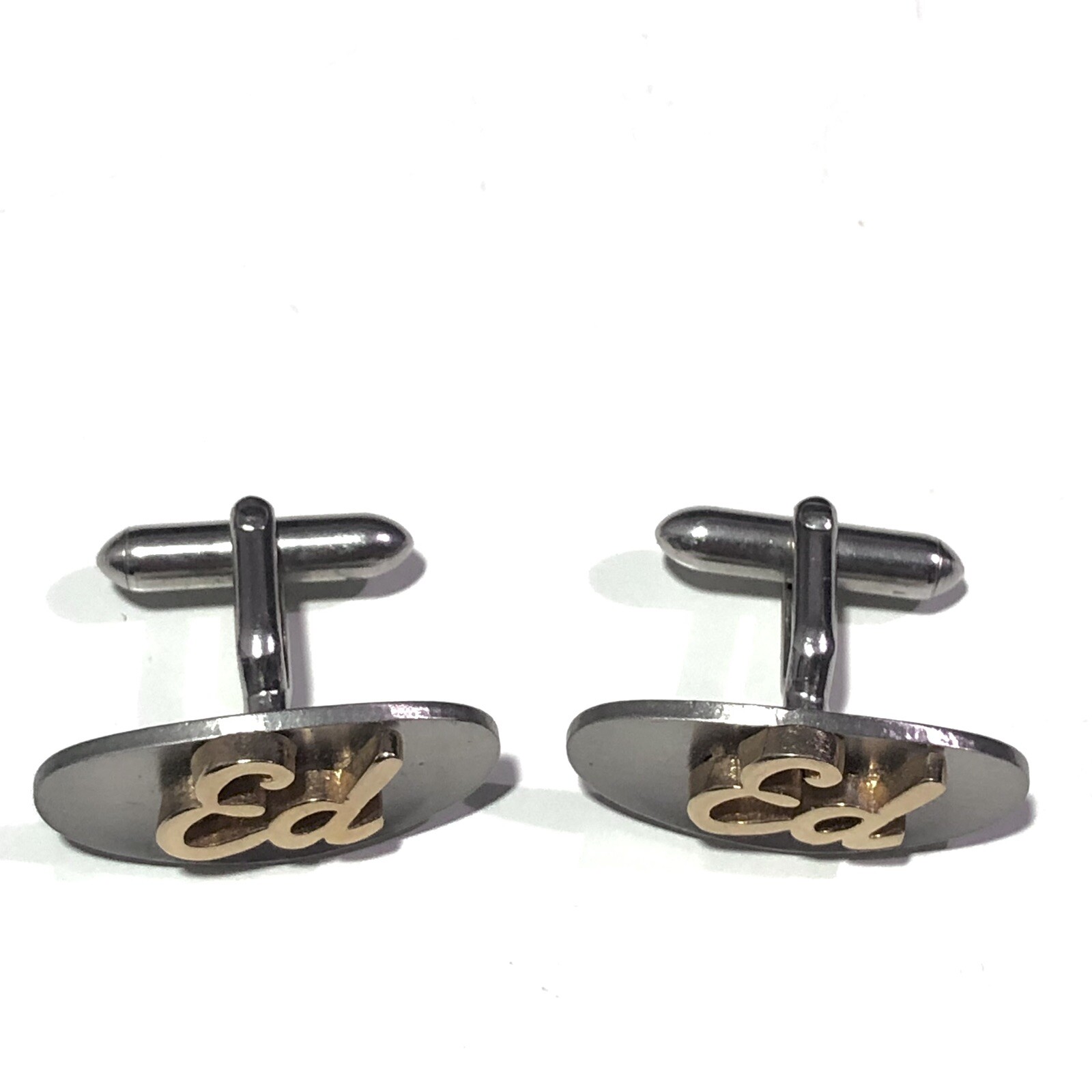 VTG Swank Two Tone Silver Gold Oval Cufflinks ED Init… - Gem