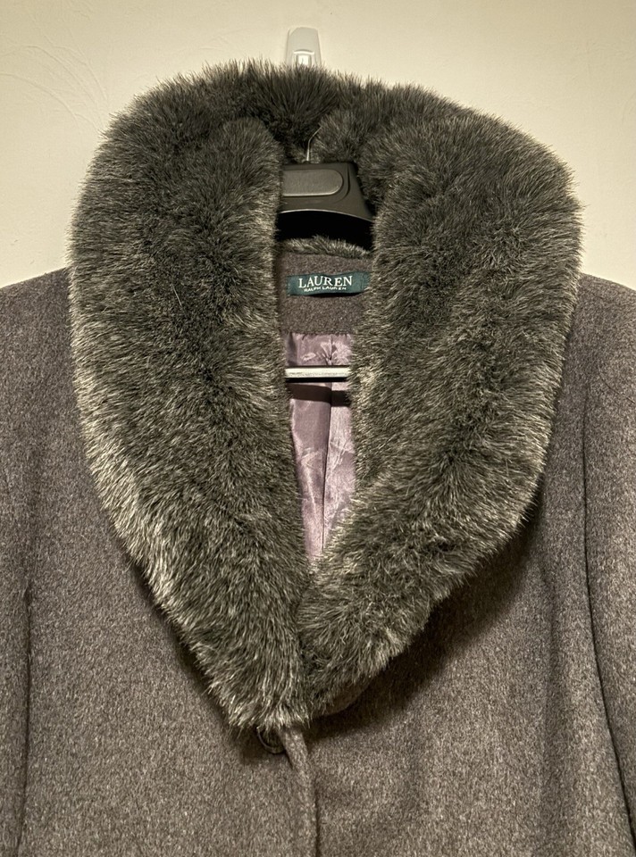FABULOUS WOMEN's RALPH LAUREN 3/4L CHARCOAL GREY TRENCH, FAUX FUR ...