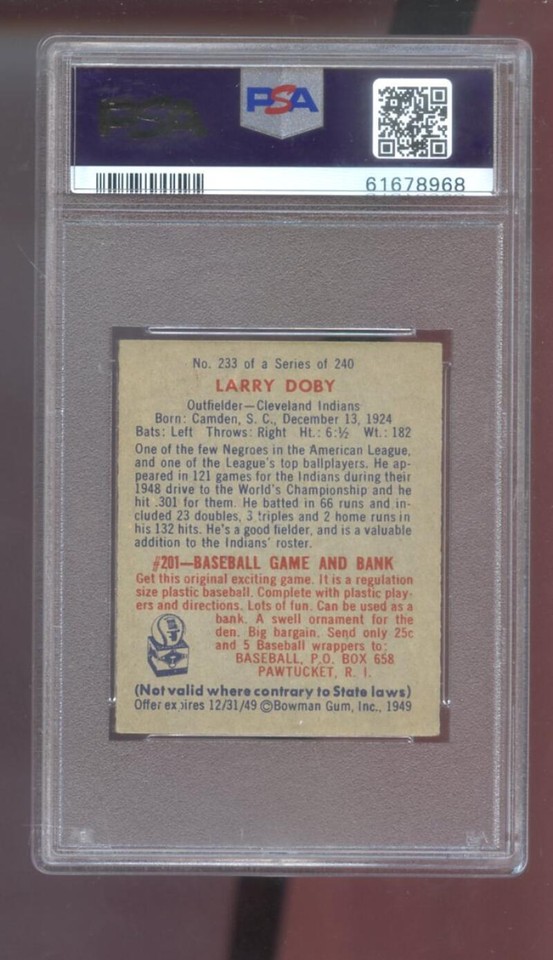 1949 Bowman #233 Larry Doby ROOKIE RC PSA 6 Graded Baseball Card MLB ...