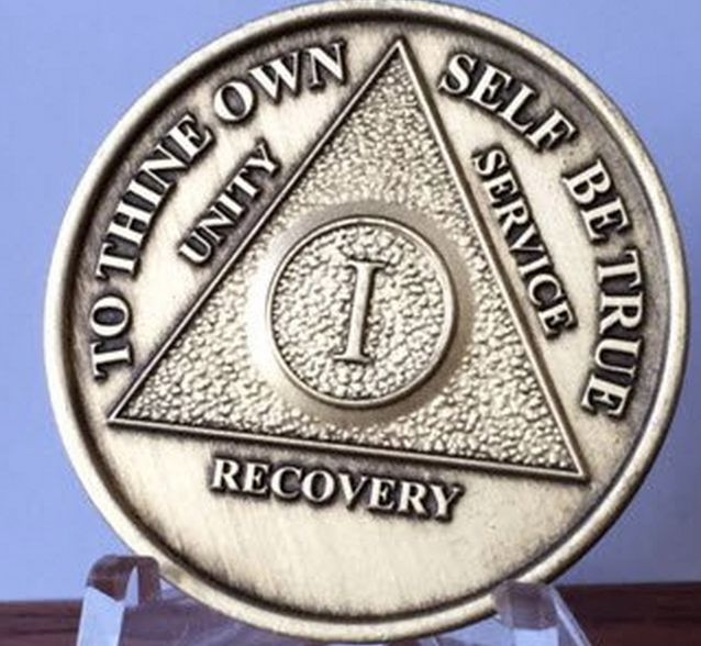 AA Alcoholics Anonymous 1 Year Chip Medallion Medal Token Bronze Coin ...