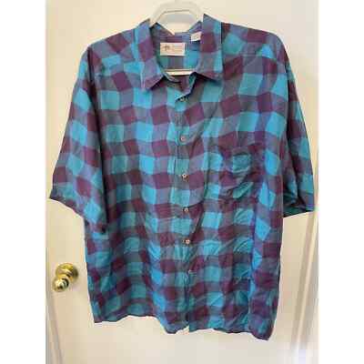 VTG Pebble Beach shirt mens large blue/purple 100% silk button down ...
