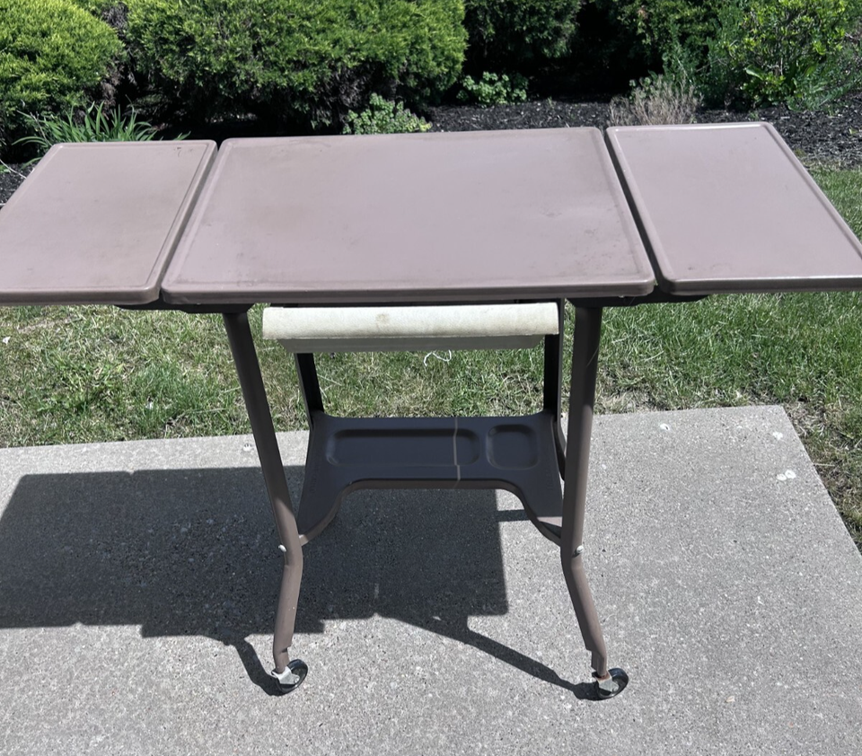 Vintage Mid-Century Metal Rolling Typewriter Table Desk – Drop Leaf ...