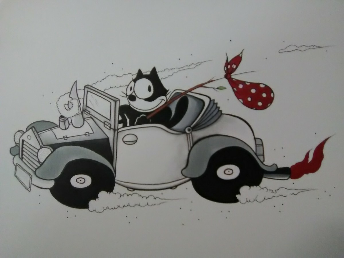 Felix Drawings Felix The Cat Moves Along ART Print Drawing Nathan