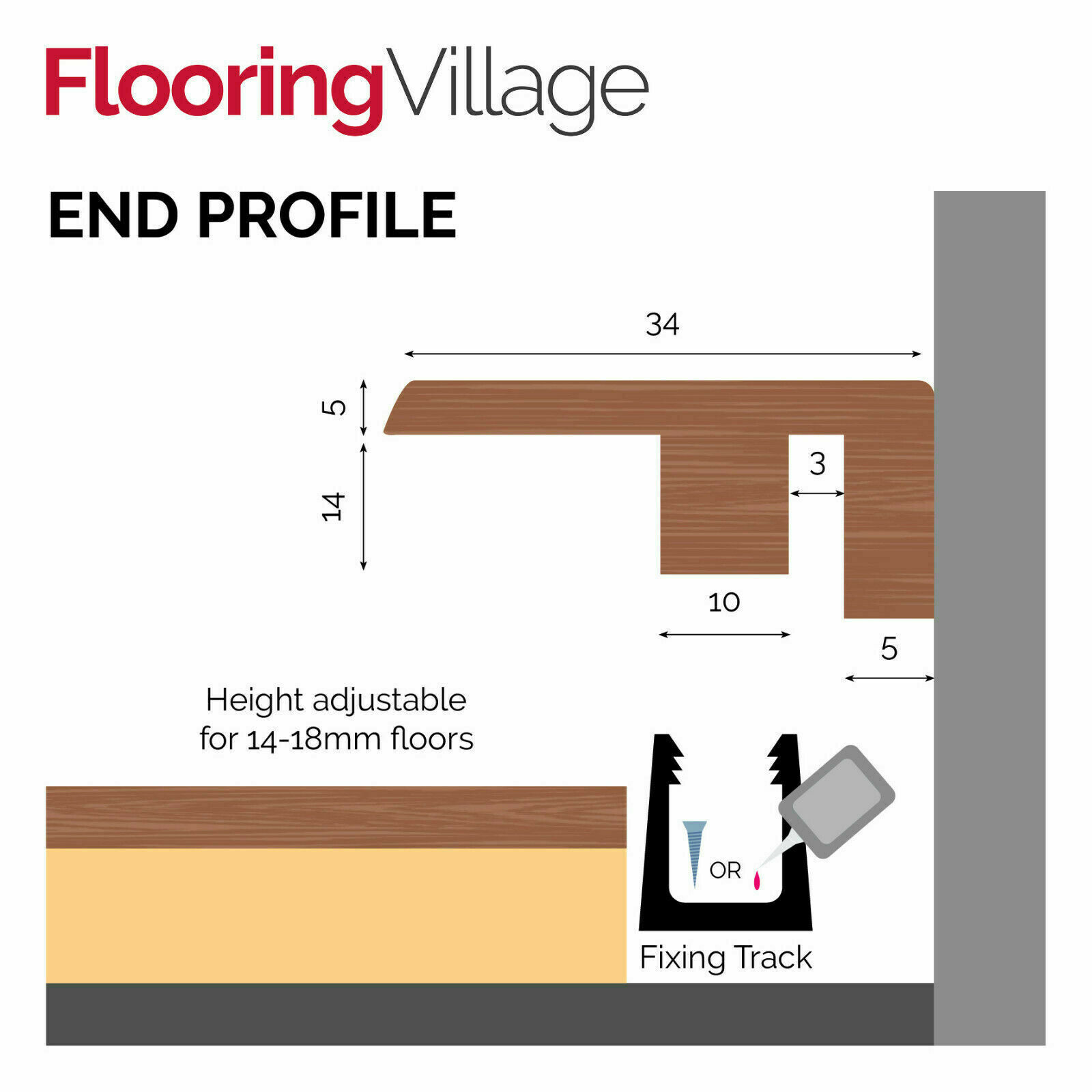 Solid Oak End Profile Perimeter Trim Strip Door Bar for Wood Floor ALL ...