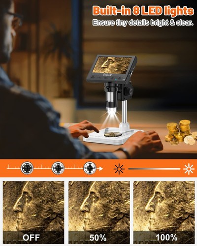 Elikliv EDM4 4.3" Coin Microscope, LCD Digital Microscope 1000x, Coin ...