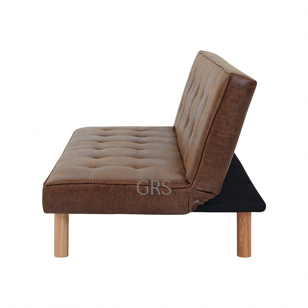 Faux Leather Sofa Bed 3 Seater Brown Air Leather Wooden Legs Sofabed ...