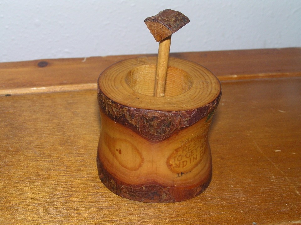 Rustic Vintage Cabin Ware Small Carved Wood Toothpick Holder with ...