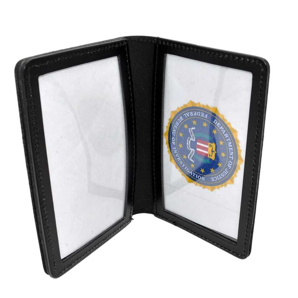 FBI Badge Wallet Double ID Cards Outside Mount Black Leather ...