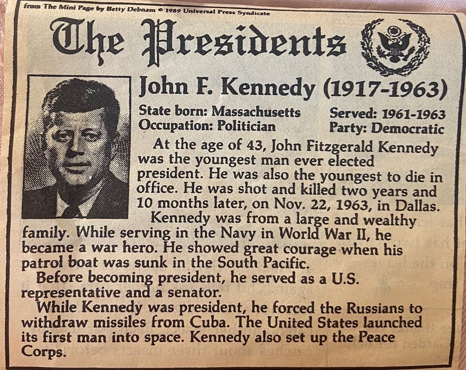President John F Kennedy New York Times Newspaper November 26, 1963 | eBay