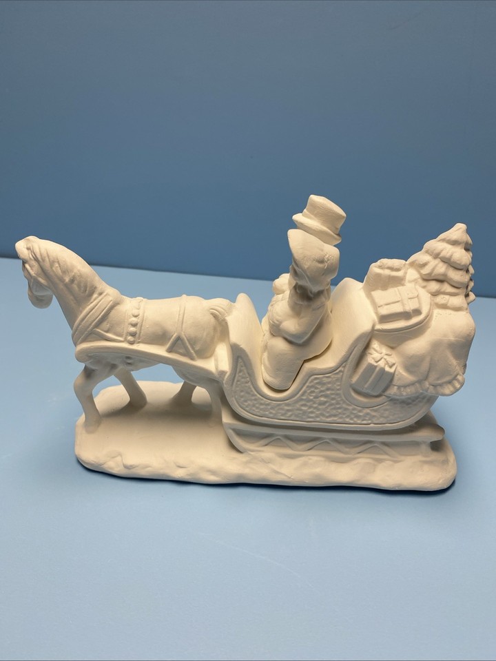Ceramic Bisque Horse Drawn Sleigh With People Ready To Paint | eBay