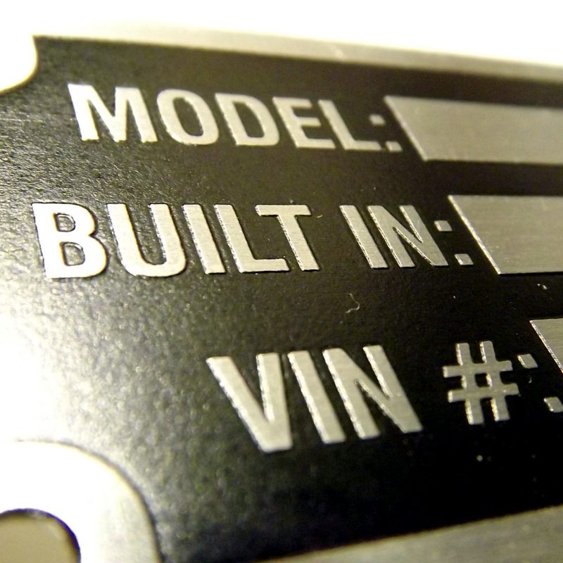 Anodized Aluminium universal custom manufacturer etched vin name plate ...