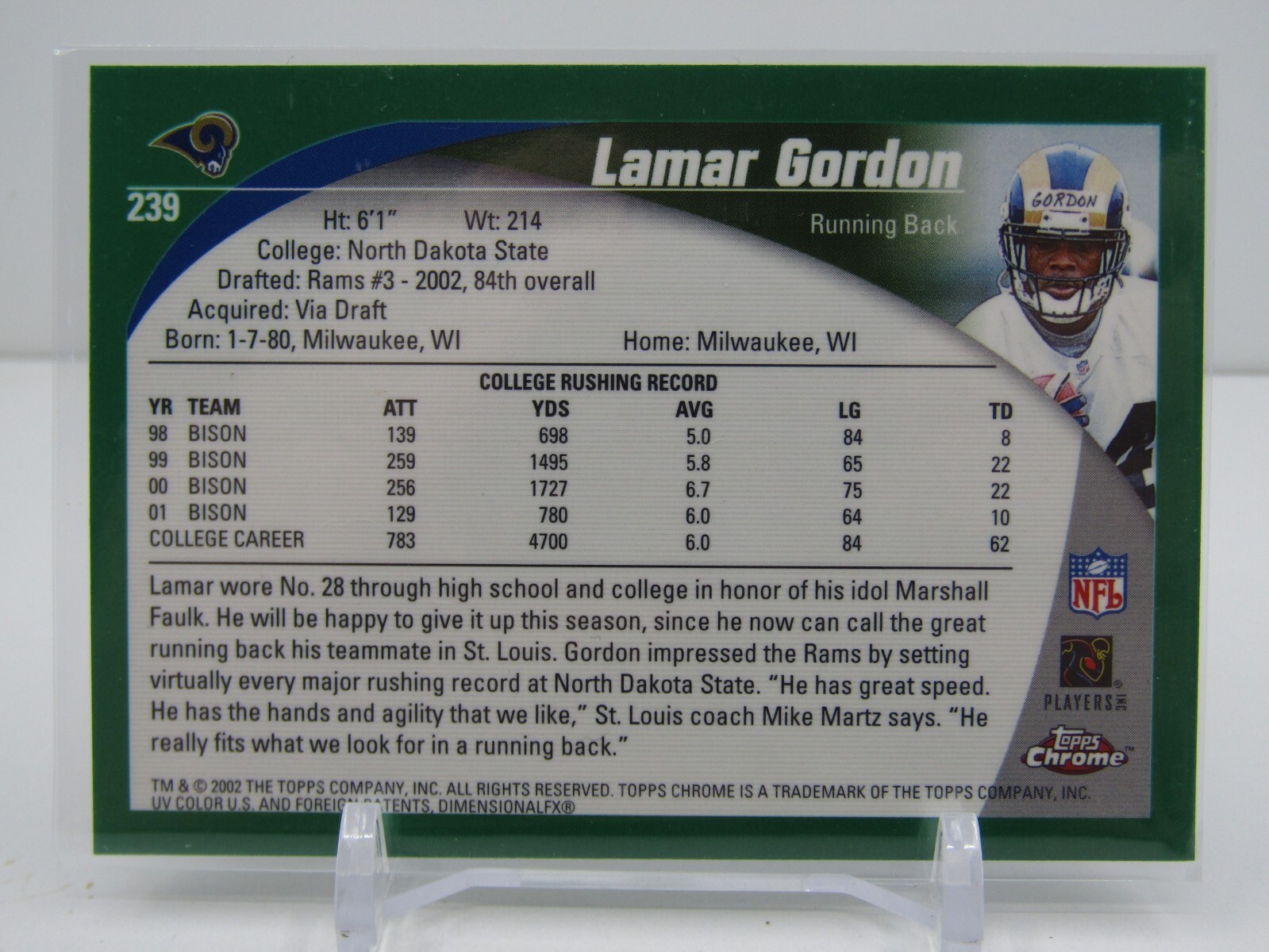 LAMAR GORDON 2002 TOPPS CHROME ROOKIE CARD RC REFRACTOR- RAMS!! | eBay