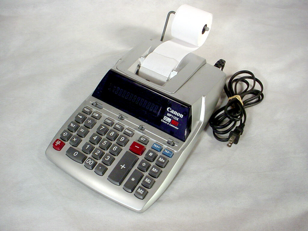 CANON Printing Calculator MP11DX Adding Machine 12 Digits 2 Color CLOCK ...